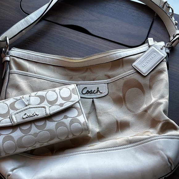 Coach | Bags | Coach Cream Signature Shoulder Bag And Wallet | Poshmark